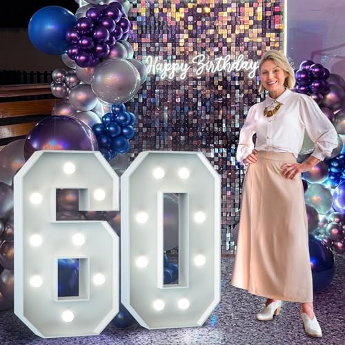 60th Birthday Decorations for Women Men: 3FT Large Light Up Numbers ...