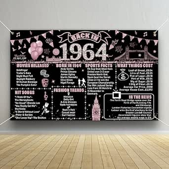60th Birthday Decorations Rose Gold - 180 * 110 CM Back in 1964 Poster ...