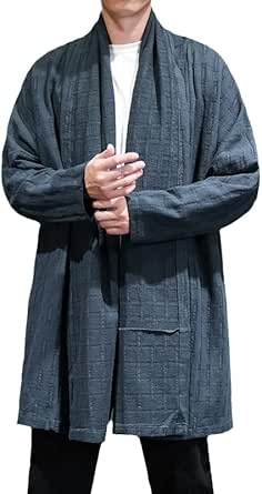 Amazon.com: CJQJPNZ Autumn/Winter Chinese Men's Windbreaker Linen Hanfu ...