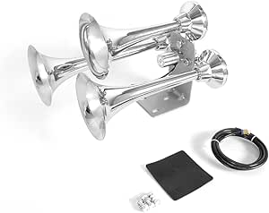 Amazon.com: P SEPEY Train Horn for Truck, 12V/24V Big Chrome Air Horns 150DB 3 Trumpet Loud ...
