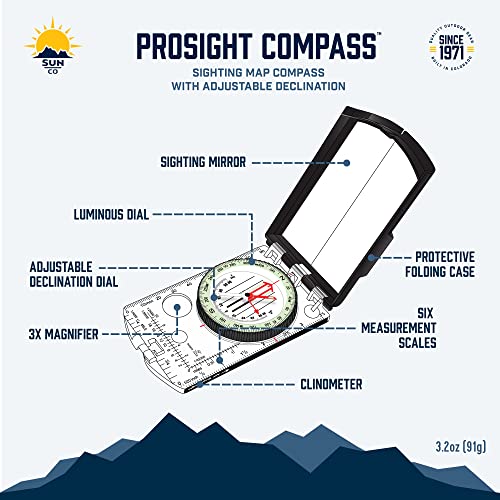 Sun Company ProSight Sighting Map Compass with Adjustable Declination ...