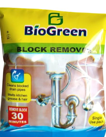 Bio Green block removal cleans blocked drain pipes 70gram pack : Amazon ...