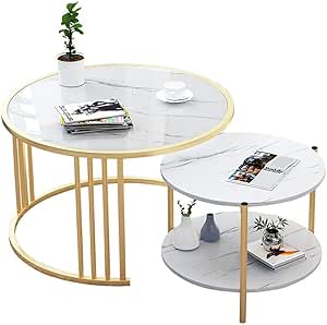 Amazon.com: BDDIE Round Nesting Tables Set of 2 Sofa End Table Coffee Table for Living Room ...