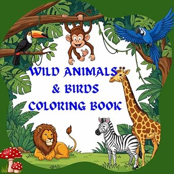 WILD ANIMALS & BIRDS COLORING BOOK: Fun and Education Coloring Book for ...