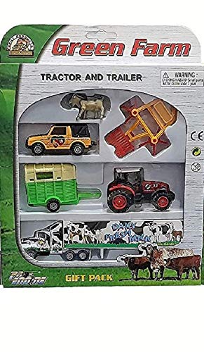 Buy Green Farm Tractor Gift Pack Playset, Tractor and Trailer -6 pcs ...