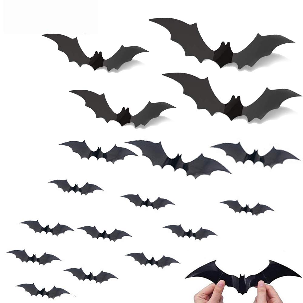 44pcs Halloween 3D Bat Wall Decals Stickers Extra Large Black Bats ...