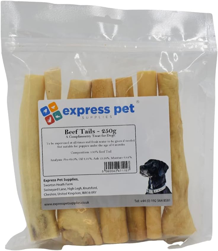 Express Pet Supplies 250g (5-8 Tails) 6 Inch Beef Bull Cow Tails ...