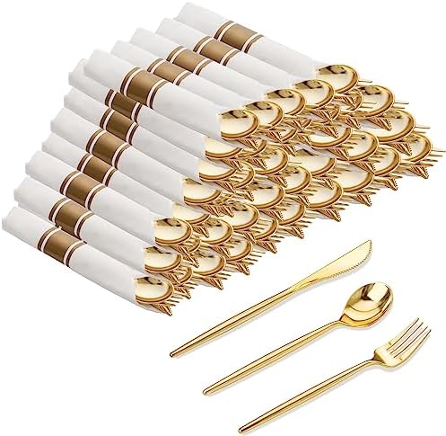 Amazon.com: 100Pack Pre Rolled Napkin and Cutlery Set, Wrapped ...