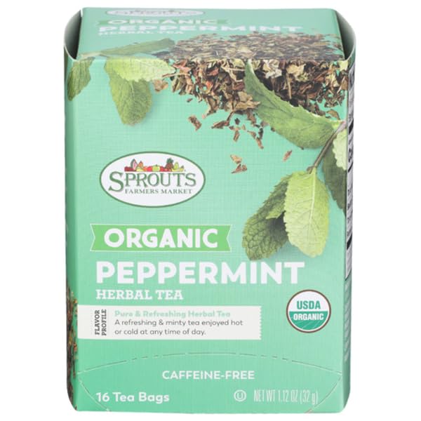Amazon.com : Sprouts Organic Peppermint Herbal Tea, 16 bags | Caffeine ...