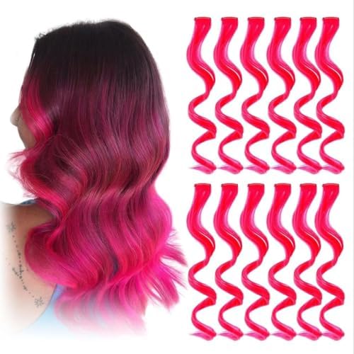 Amazon.com : REDMENCO 12 Pieces Pink Hair Extensions Clip in for Kids ...