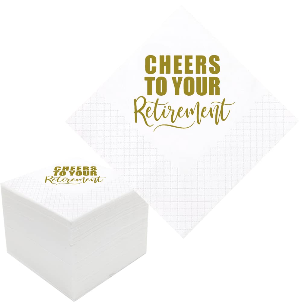 Amazon.com | Geloar Retirement Cocktail Napkins, 100 Pack Gold Cheers ...