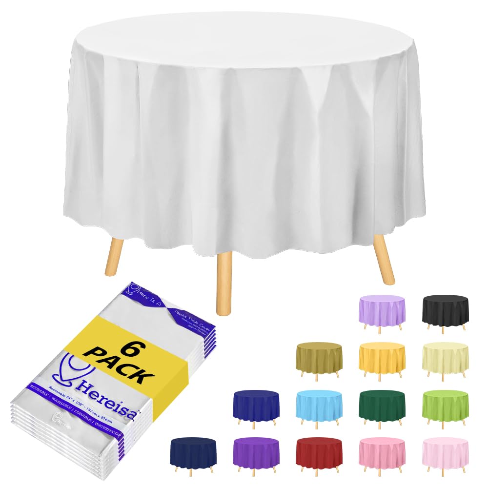 Amazon.com: Hereisa White 6 Pack Plastic Table Cloth 84", Disposable ...