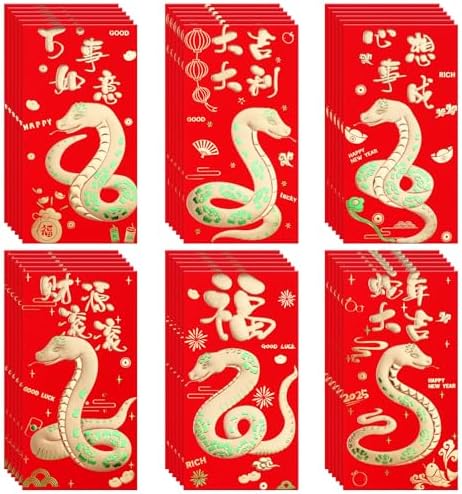36 Pcs Chinese Red Envelopes 2025 Lunar New Year of The Snake Chinese ...