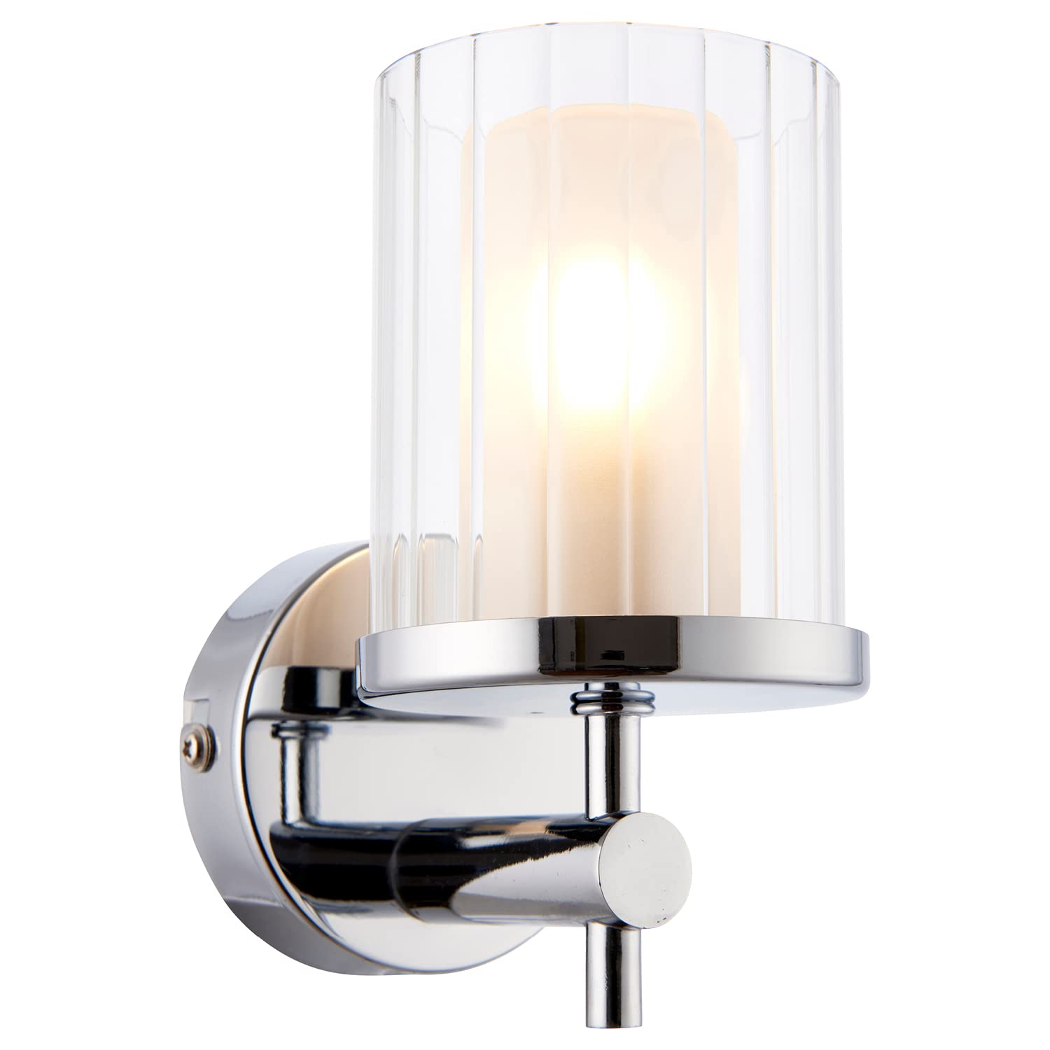 Blake Modern Chrome Bathroom Wall Light with Clear Rippled Glass ...
