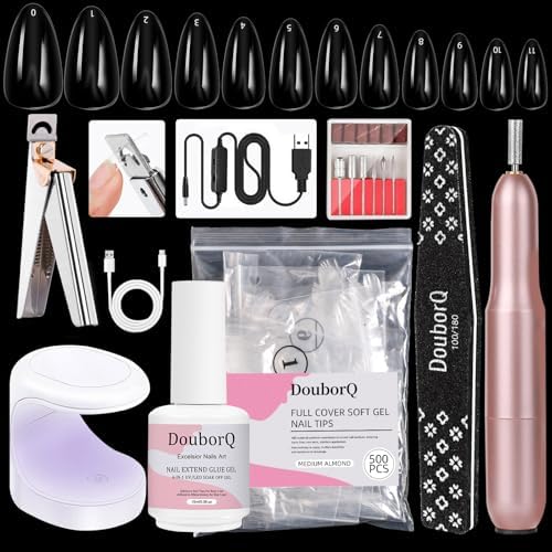 Amazon.com : AILLSA Almond Nail Kit with U V Lamp 240pcs Short Gel Nail ...