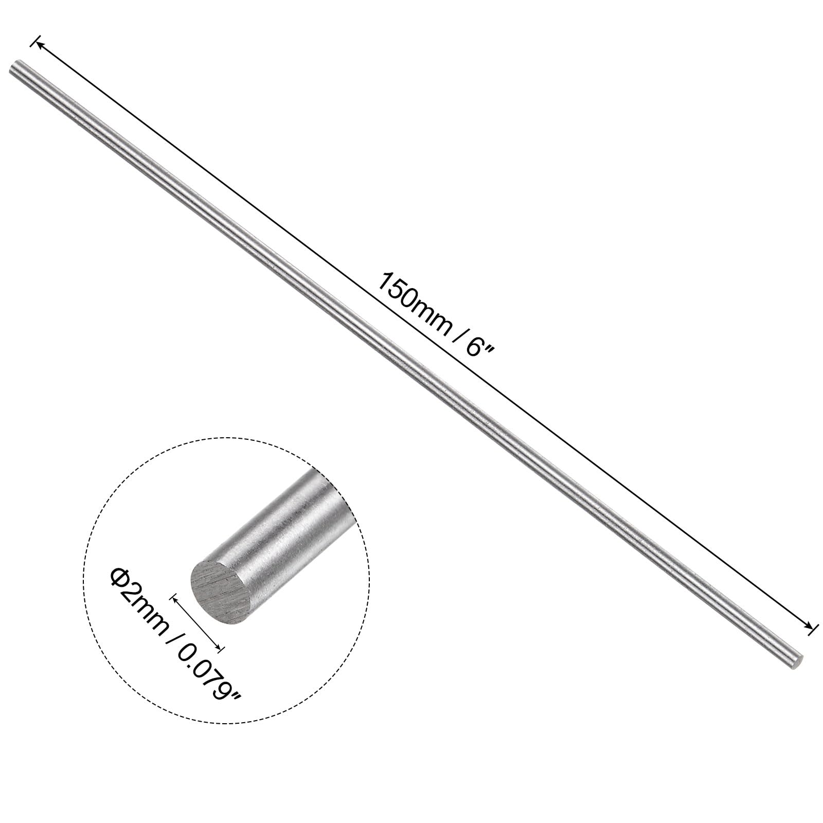 Snapklik.com : Uxcell 10pcs Round Steel Metal Rods, 2mm X 150mm High ...