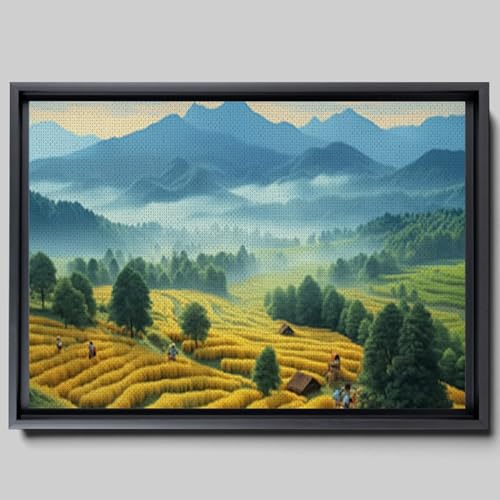 Amazon.com: Rice harvest landscape print with realistic details, golden ...