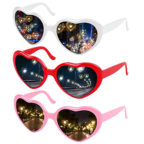 flintronic Heart Effect Diffraction Glasses, 3Pcs Heart Party Glasses ...