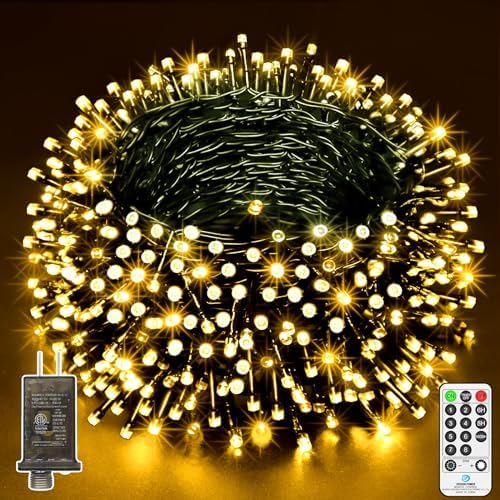 Lumineo 1000 LED Warm White Christmas Compact Lights Set, Green Wire 74 ...