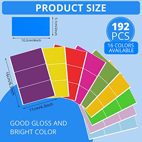 192 Pieces Rectangular Color Coding Labels Stickers 2 x 4 Inch, 16 ...