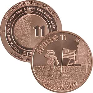 Amazon.com: 1 oz .999 Pure Copper Round/Challenge Coin (Apollo 11 50th ...
