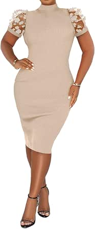 Amazon.com: Fastkoala Women's Sexy Ribbed Bodycon Dress Lace Short ...