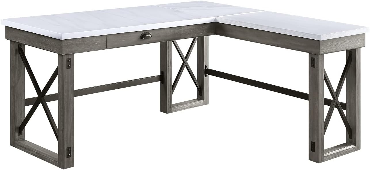 Amazon.com: simple relax L-Shape Marble Top Writing Desk with 1 Drawer ...