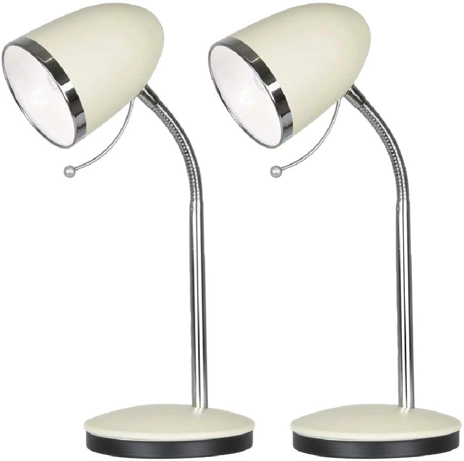Britalia 2 Pack - Cream & Chrome Vintage Retro Table Desk Lamp | Metal ...
