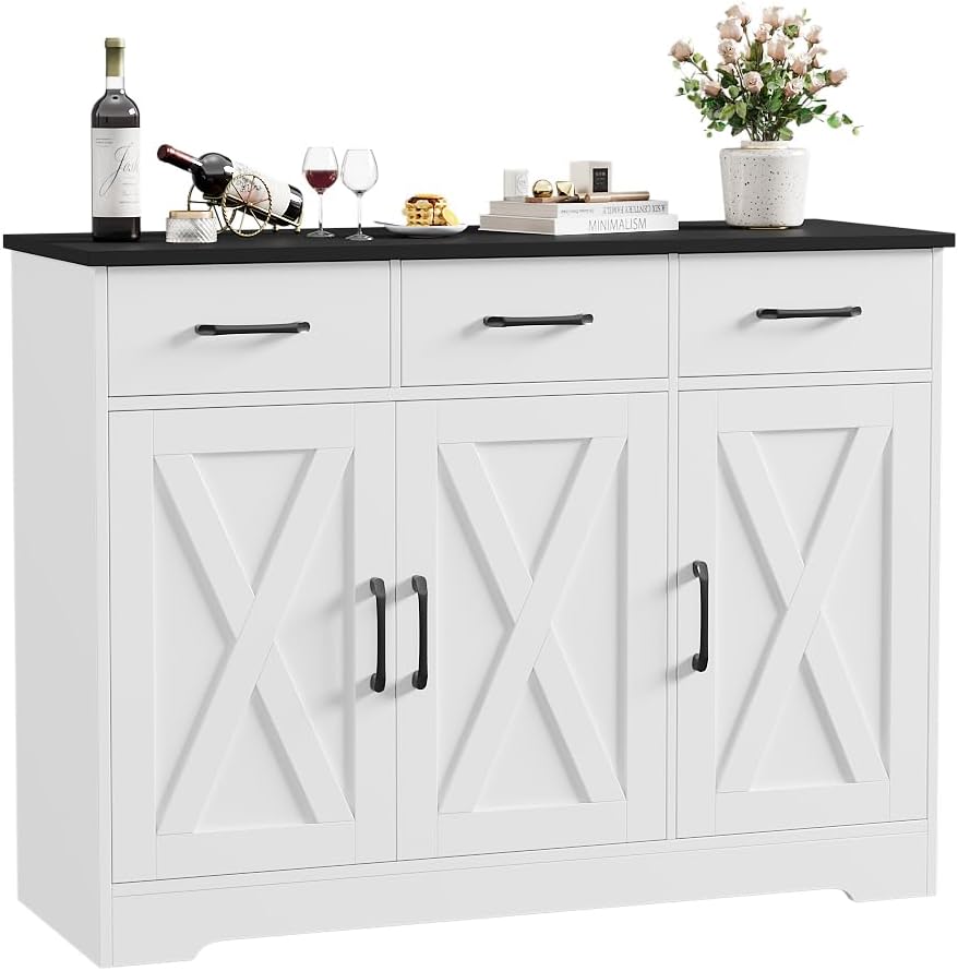 Amazon.com: 4 EVER WINNER Buffet Cabinet with Storage (Off-White ...