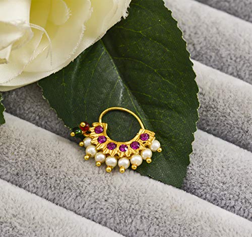 Buy Maharashtrian Nath without piercing Clip On Banu Nose Ring Pearl ...