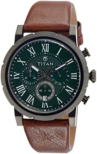 Titan Quartz Analog with Date Green Dial Leather Strap Watch for Men ...