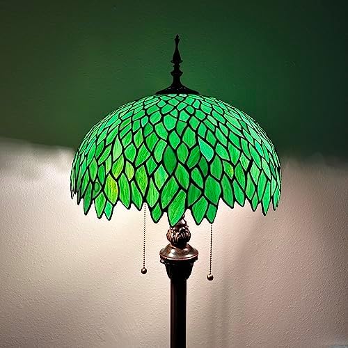 Tiffany Floor Lamp Green Leaves Stained Glass Metal Base LED Bulbs ...