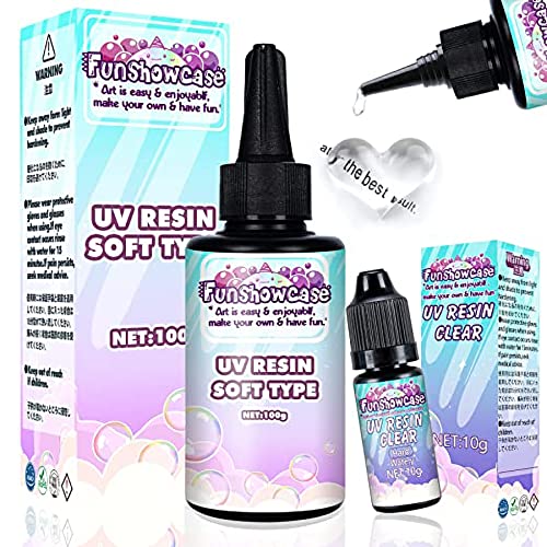 Amazon.co.jp: FUNSHOWCASE UVレジン液 ハード10g+ソフト100g 大容量 透明 無臭 UV/LED対応 クリア DIY 手芸用 高い透明感 : ホビー