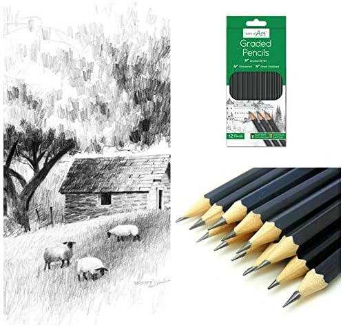 12 Graded Art Drawin Sketching Pencils Graded 6B-6H Drawing Shades ...