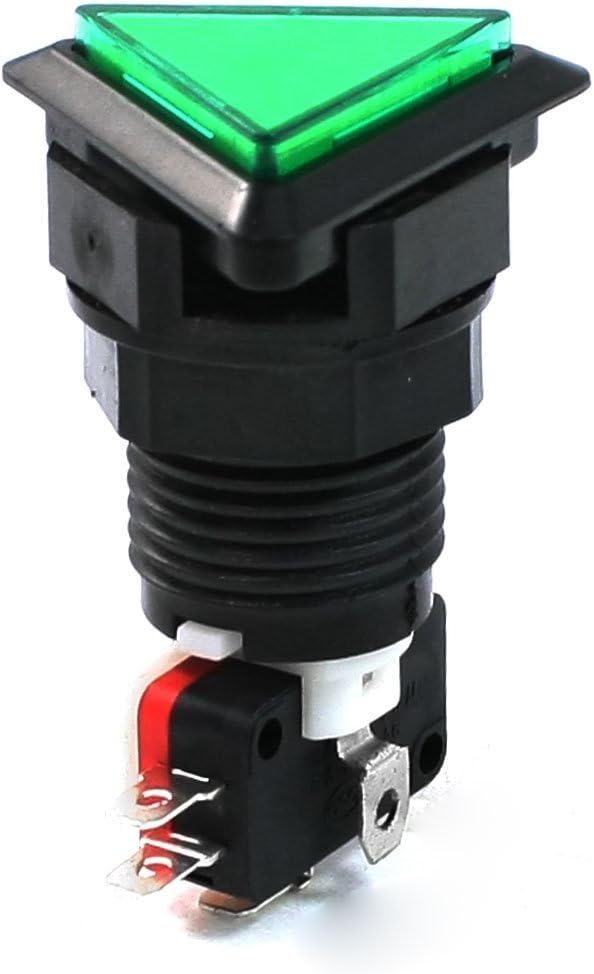 Uxcell AC 250V 15 Amp Green Triangle Cap NO NC Illuminated Push Button ...