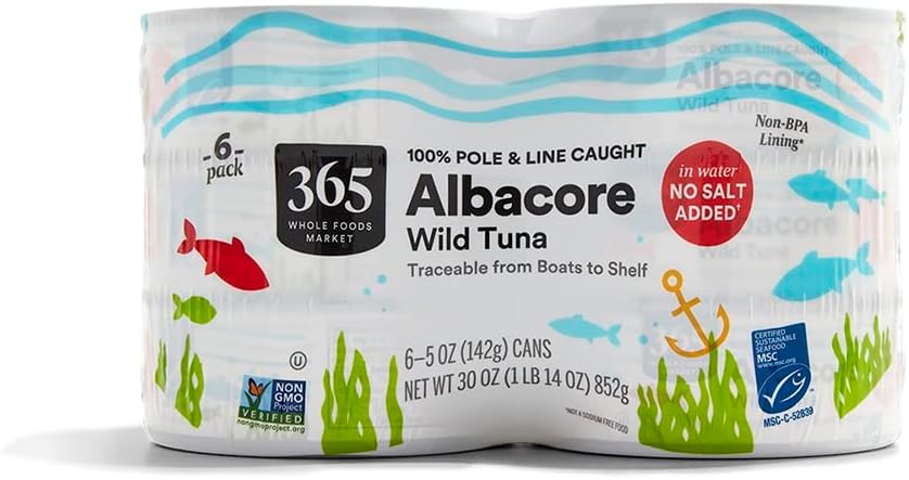 Amazon.com : 365 by Whole Foods Market, No Salt Albacore Tuna in Water ...