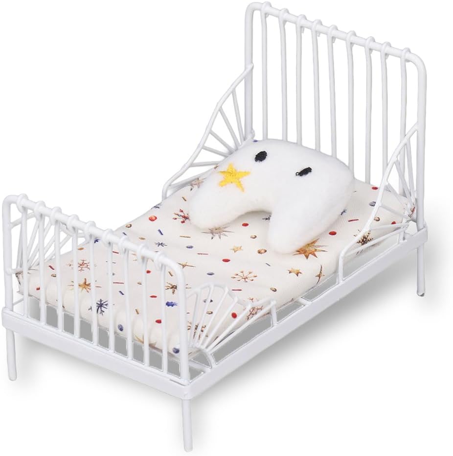 Amazon.com: 1/12 Dollhouse Metal Bed,Doll House Miniature Bed Furniture ...