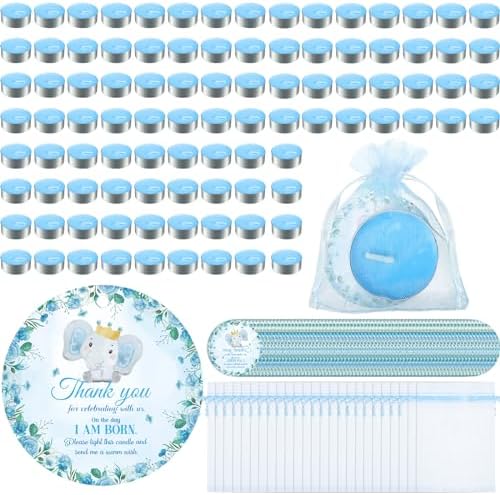 Amazon.com: MTLEE 100 Sets Baby Shower Favors Tea Lights Candles for ...