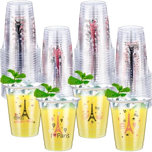 Amazon.com: Yaomiao 50 Pieces Paris Tower Plastic Cups 12 oz Bulk Retro ...