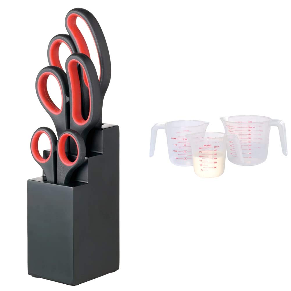 KitchenCraft Kitchen Scissors Set with Block, Black, 4 Piece Set ...