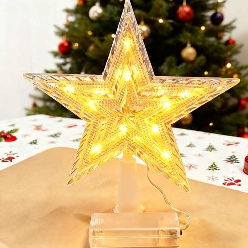 XWLEYW Christmas Tree Topper Star Warm White Light- 20cm Tall Star Tree ...