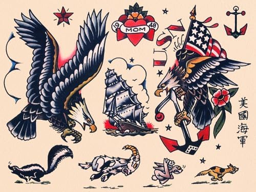 Amazon.com: ART.COM Wall Art Print Eagles & Ships, Authentic Tattoo ...