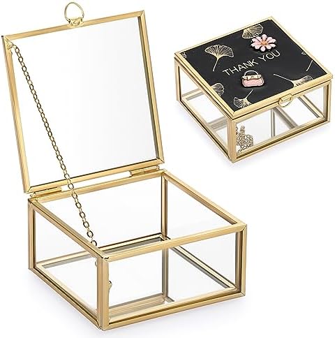 Amazon.com: Hipiwe Small Glass Jewelry Box Vintage Gold Decorative Box ...