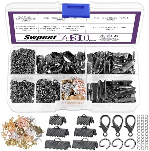 Swpeet 430Pcs Gun Black Ribbon Bracelet Assortment Kit, Bookmark Pinch ...