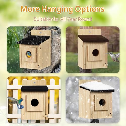 Bird House for Outside,Outdoor Bird Nest Hanging Wooden Tits House with ...