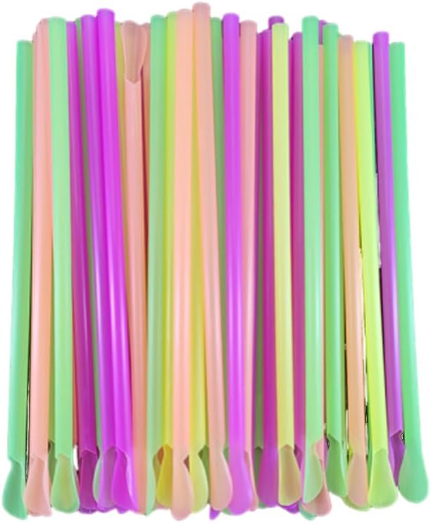Amazon.com: 100pcs Snow Cone Straws Spoon Straws Plastic Spoon Straws ...