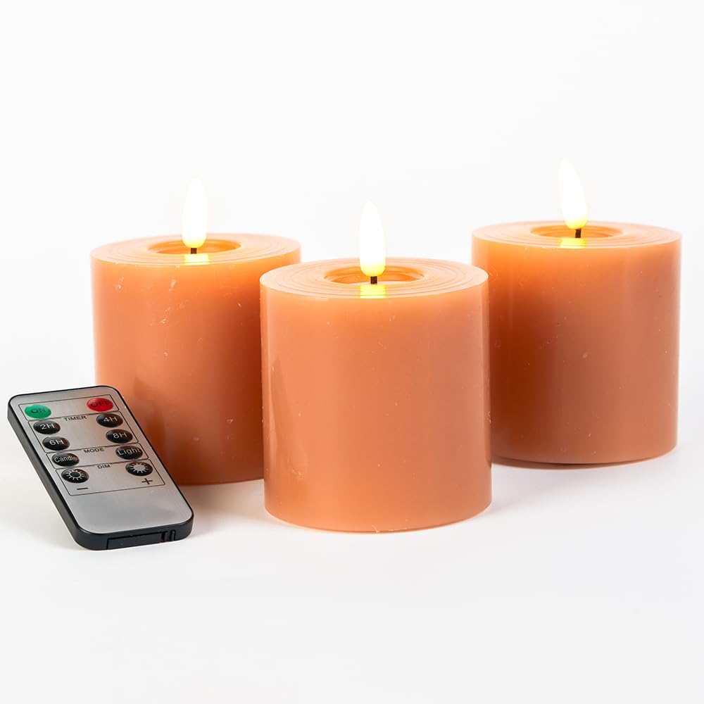 Amazon.com: glowiu Brown Flameless Candles Set of 3 (H3 x D3) Battery ...