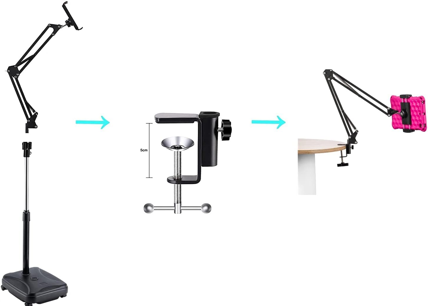 Cell Phone Tablet Floor Stand with Wheels,Height-Adjustable,Compatible ...