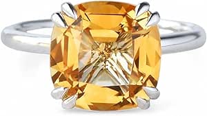 Cushion cut Citrine Engagement Ring 925 Sterling Silver Yellow Gemstone ...