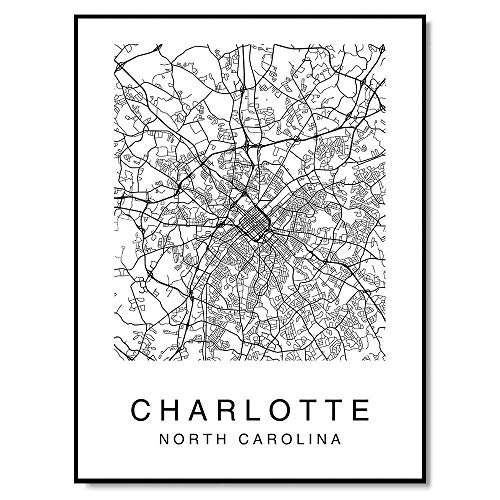 Amazon.com: Charlotte Map Poster North Carolina USA City Street Art ...